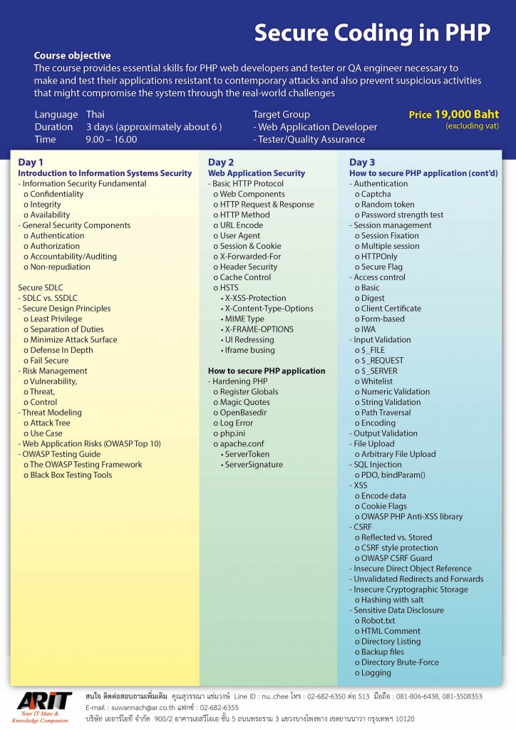 มหาวิทยาลัยสวนดุสิต Suan Dusit University – โครงการ อบรมหลักสูตร Secure Coding in PHP , Java SE8 ...